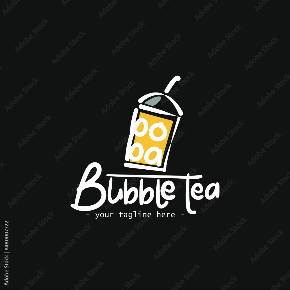 Bubble tea logo with black background. Simple and flat. Stock Vector ...