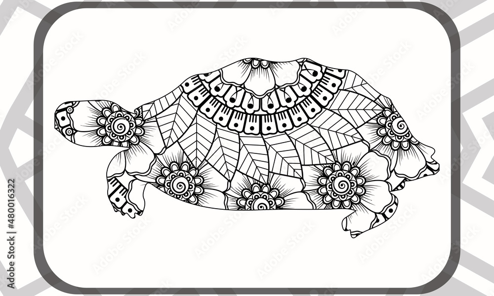 Drawing zentangle turtle for coloring page, shirt design effect, logo ...