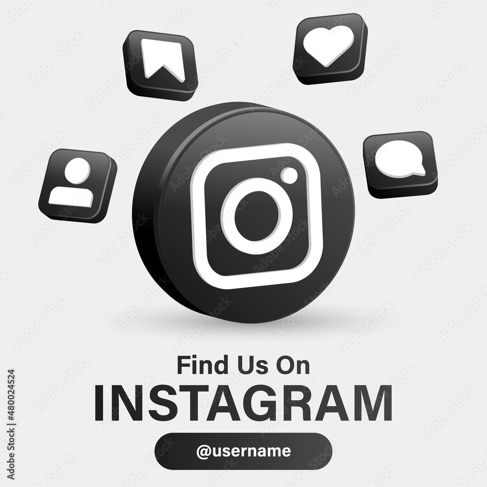 follow us on instagram for social media icons banner in 3d round black ...