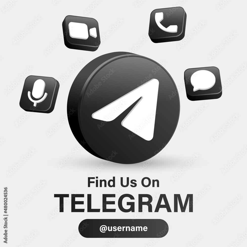 follow us on telegram for social media icons banner in 3d round black ...