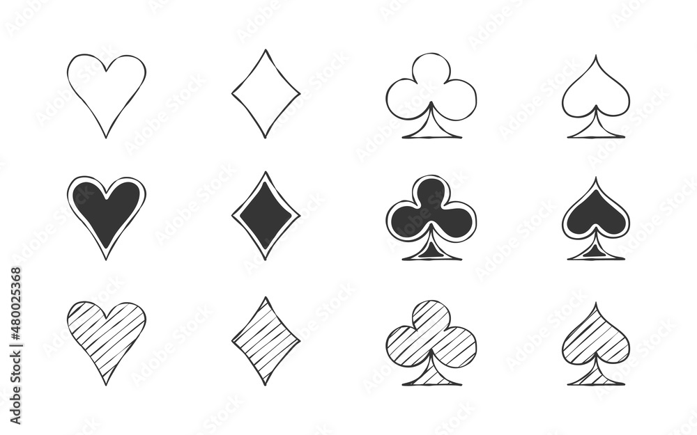 Card suit icons set. Symbols of cards suit. Playing card suit hand ...