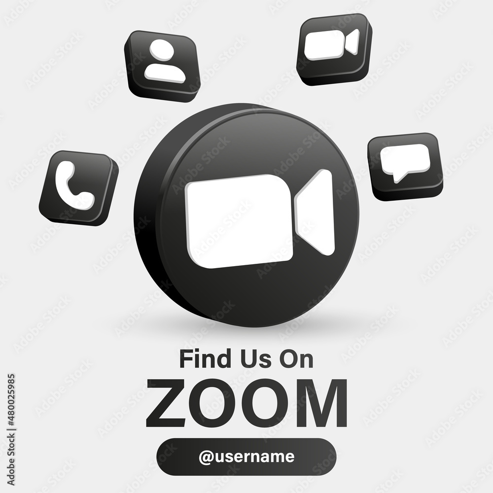 follow us on zoom meeting for social media icons banner in 3d round ...
