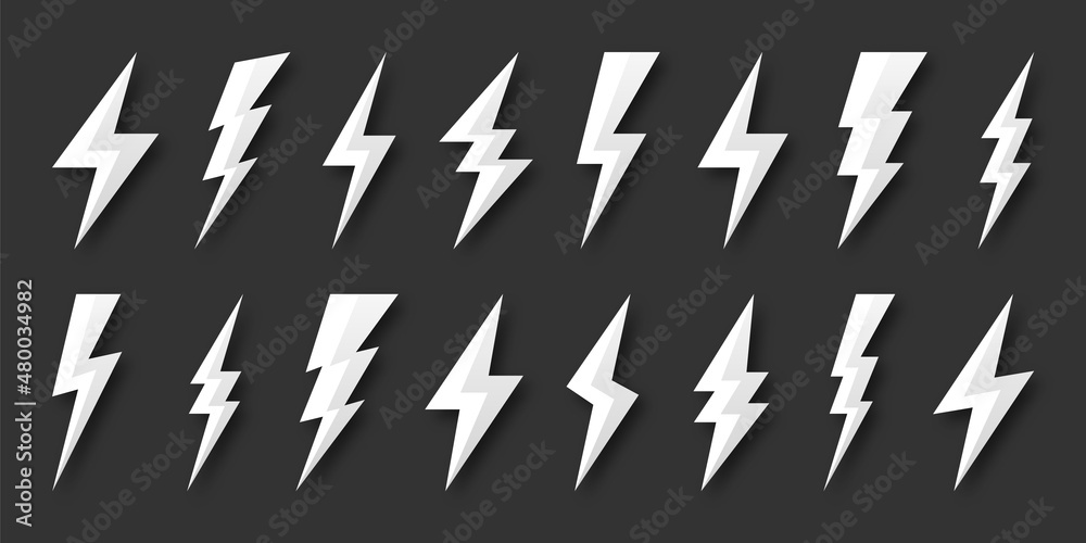 Lightning bolt icons collection. Flash symbol, thunderbolt. Simple ...