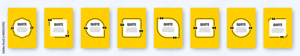 Set of modern yellow banners with quote frames. Speech bubbles with ...