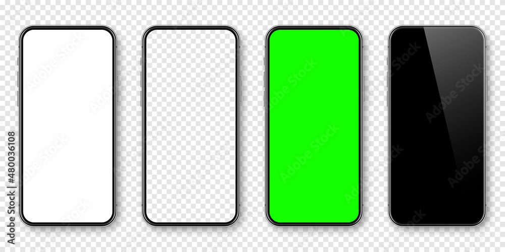 Realistic smartphone with blank touch screen and green chroma key ...