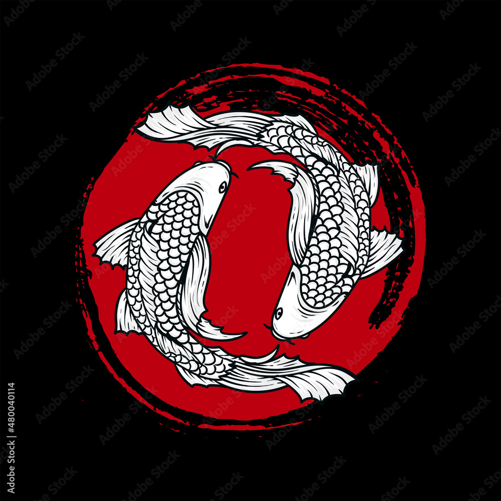 two red circle koi fish vector Stock Vector | Adobe Stock
