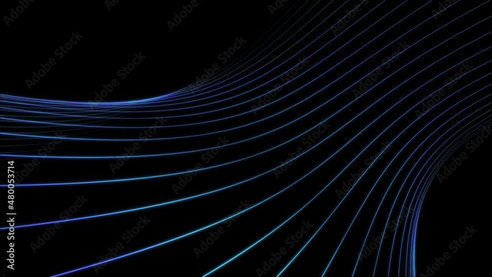 3D rotating blue lines pattern on black background seamless loop ...