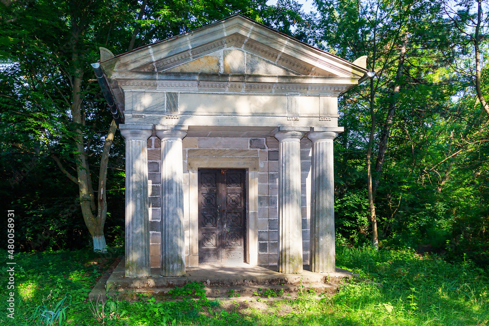 Crypt, a building with an interior for the coffin. Background with copy ...