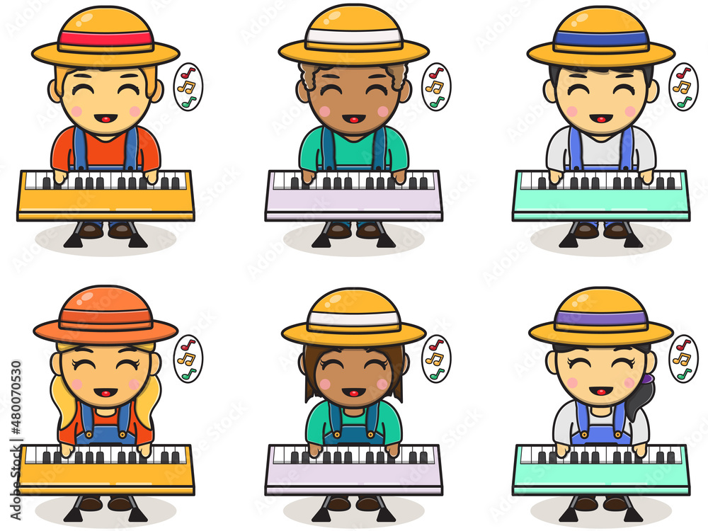 Vector illustration cartoon of cute Boy and Girl farmer playing ...