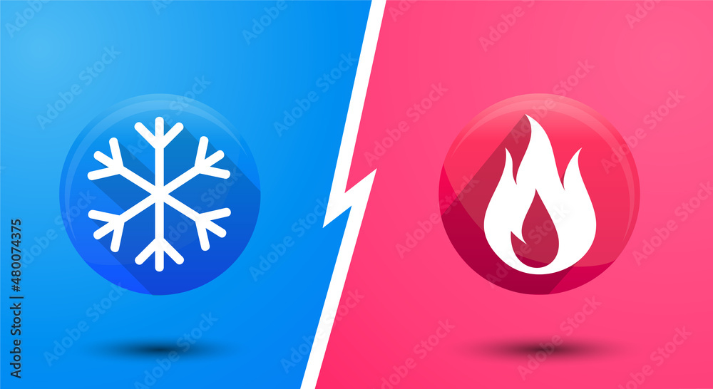 Vector illustration modern 3D hot and cold icon set with flame and ...