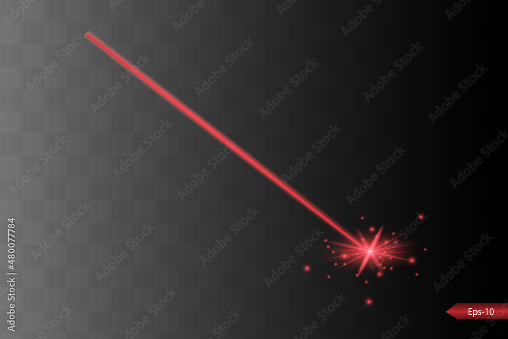 Abstract red laser beam. Transparent isolated on black background ...