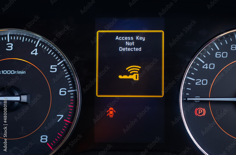 Screen display of car status warning light on dashboard panel symbols ...
