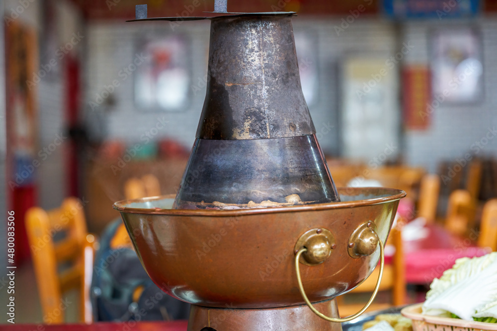 Old Beijing mutton, hot pot side stove used in copper pot shabu-shabu ...