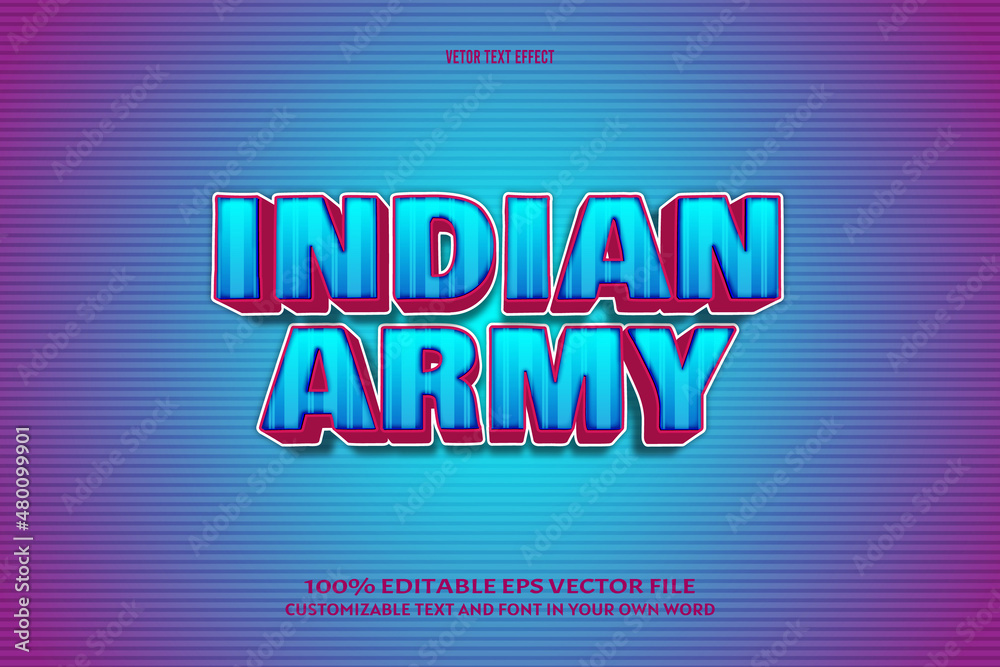 Indian army editable text effect 3 dimension emboss comic style Stock ...