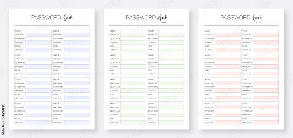 Password Log Book Template Set Set Of Password Log Template Password