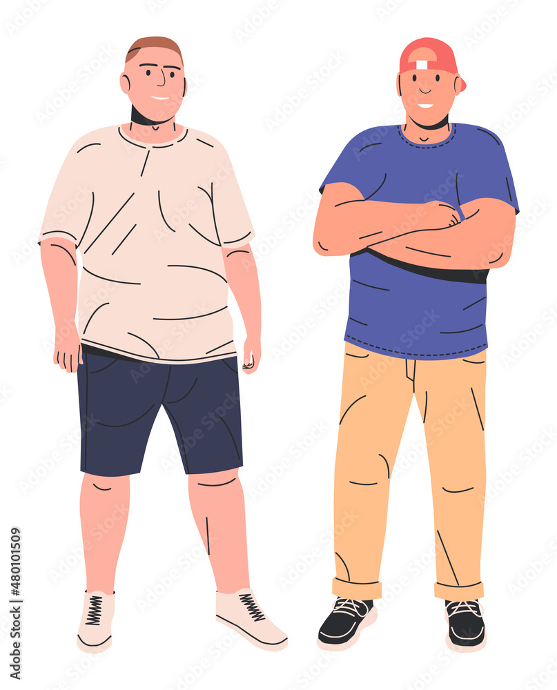 Fat vs Fit Man Isolated. Male Body Overweight and Muscle Comparison ...