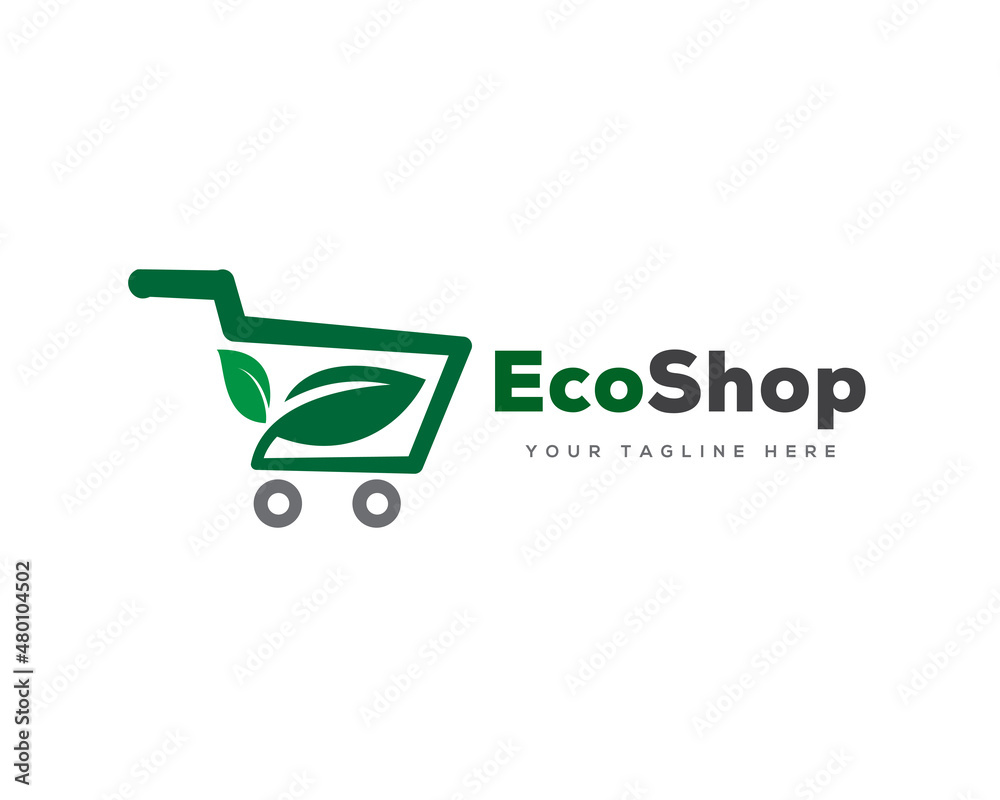 green eco leaf green organic cart logo template illustration Stock ...