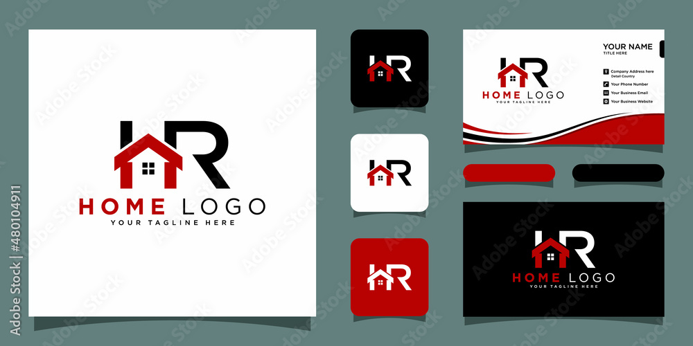 Letter R and H Logo. Home Symbol. Icon vector and business card design ...