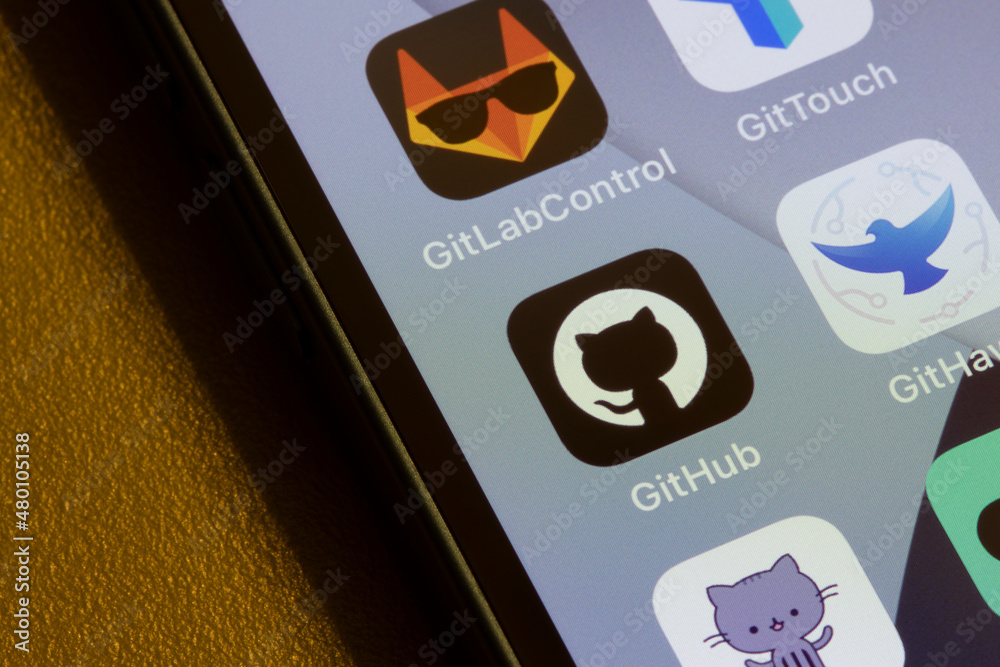 Portland, OR, USA - Jan 12, 2022: GitHub mobile app icon is seen on an ...