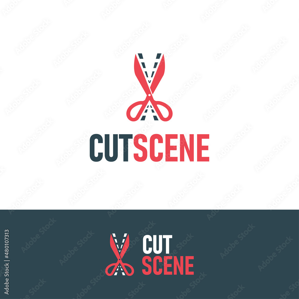 Movie Film roll editor or cut scene logo design vector Stock Vector ...