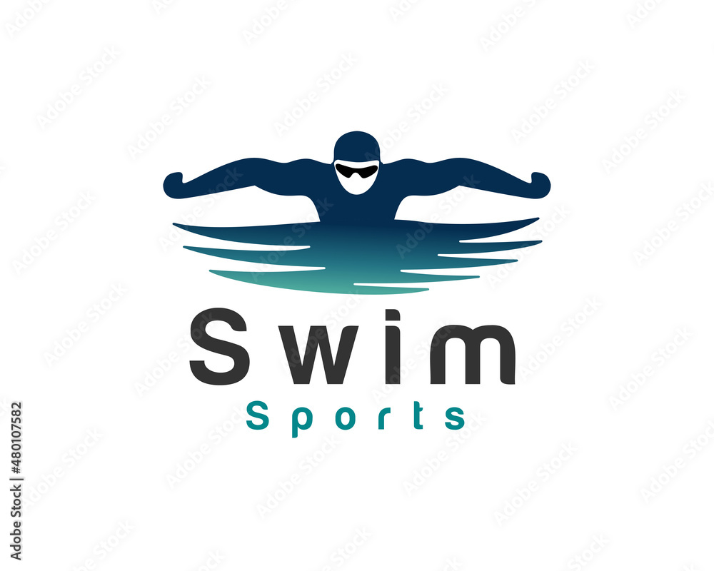 athlete sports swimmer front view logo template illustration ...
