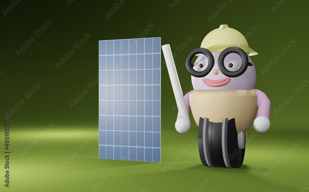 AI robot engineer with solar panel in cartoon style 3D render Stock ...