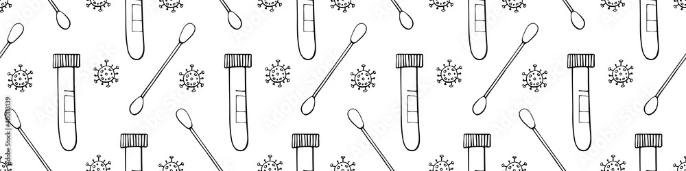 Test tube, beaker with swab and molecule virus isolated on white ...