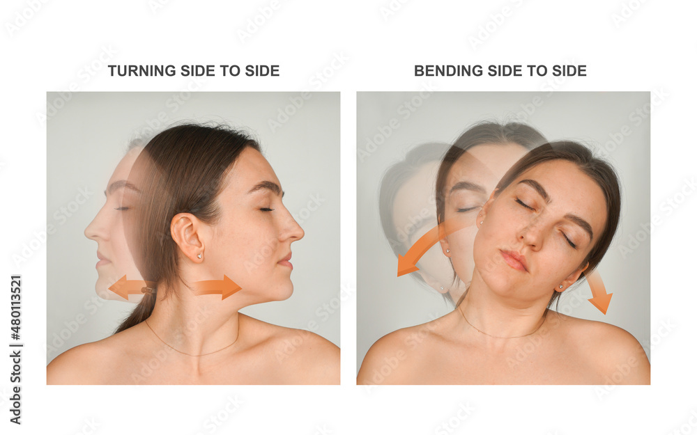 Technique of turning and bending the head to the side to stretch the ...