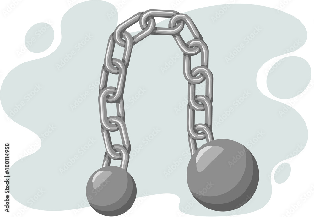Old fashioned or retro ball and iron chain concept illustration for ...