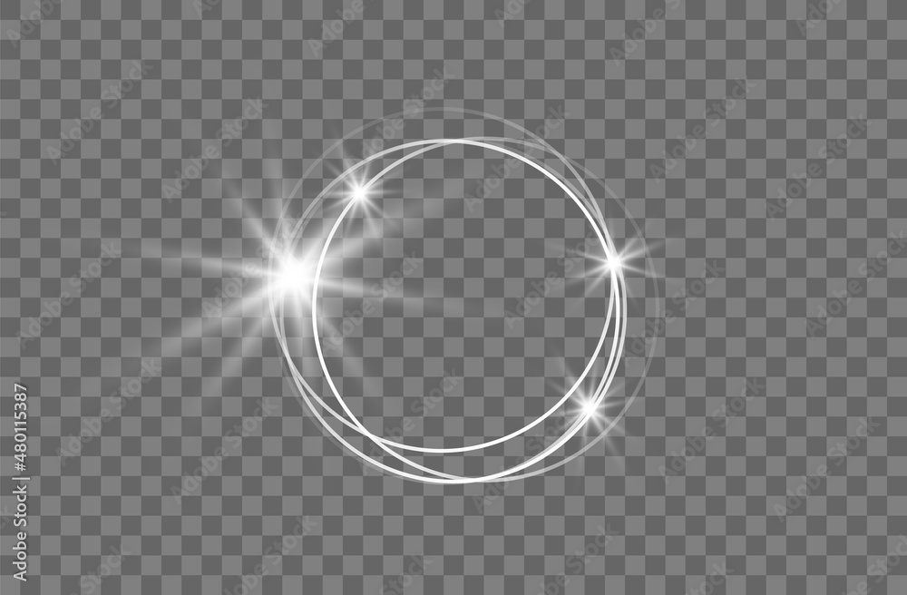 Abstract luxury white vector light flare semicircle and spark light effect. Sparkling glowing ...