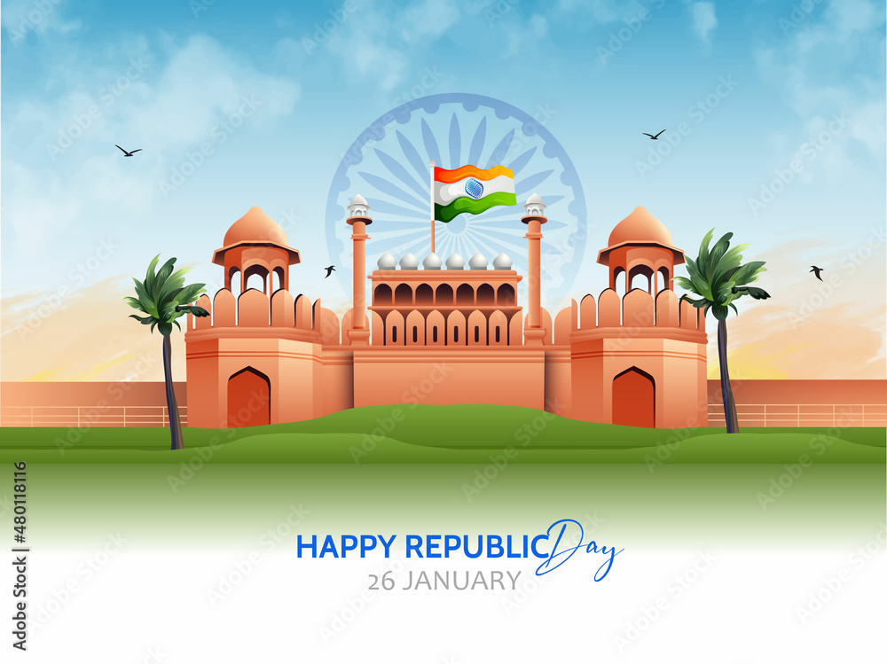 26 january with flag art indian celebration Stock Illustration | Adobe ...