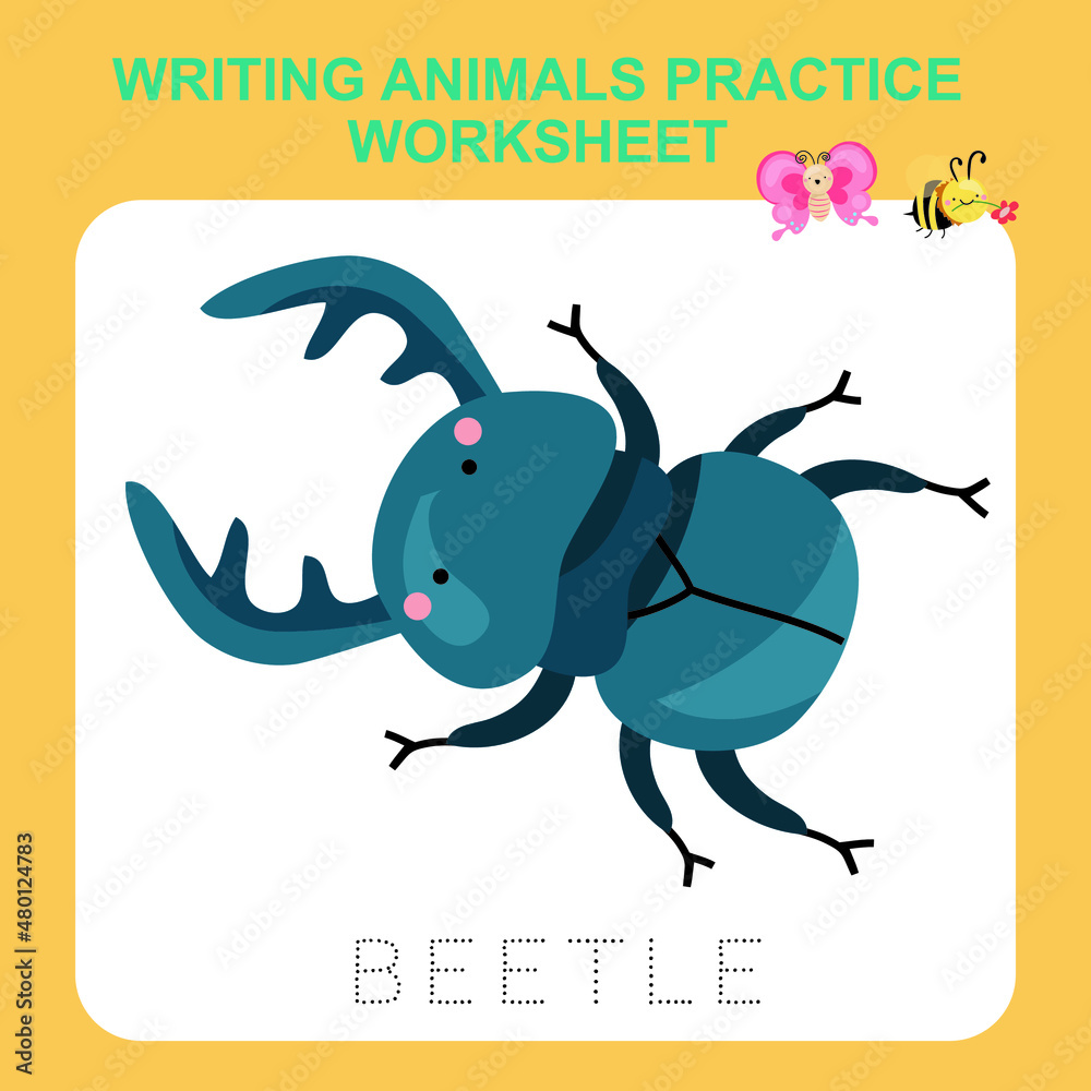 Vetor de Illustration of writing insect practice worksheet. Educational ...