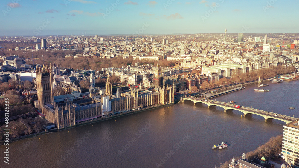 Aerial drone photo of iconic City of Westminster with houses of ...
