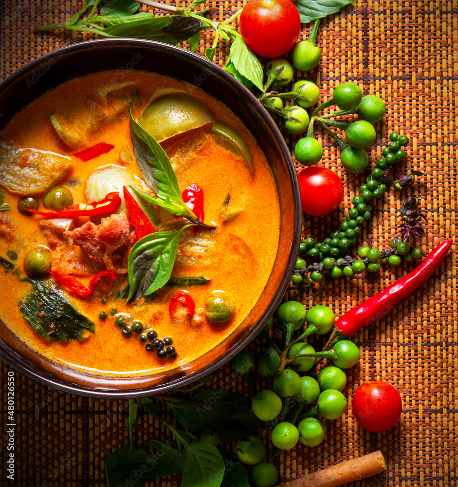 Thailand tradition red curry with beef,pork or chicken menu in thai ...