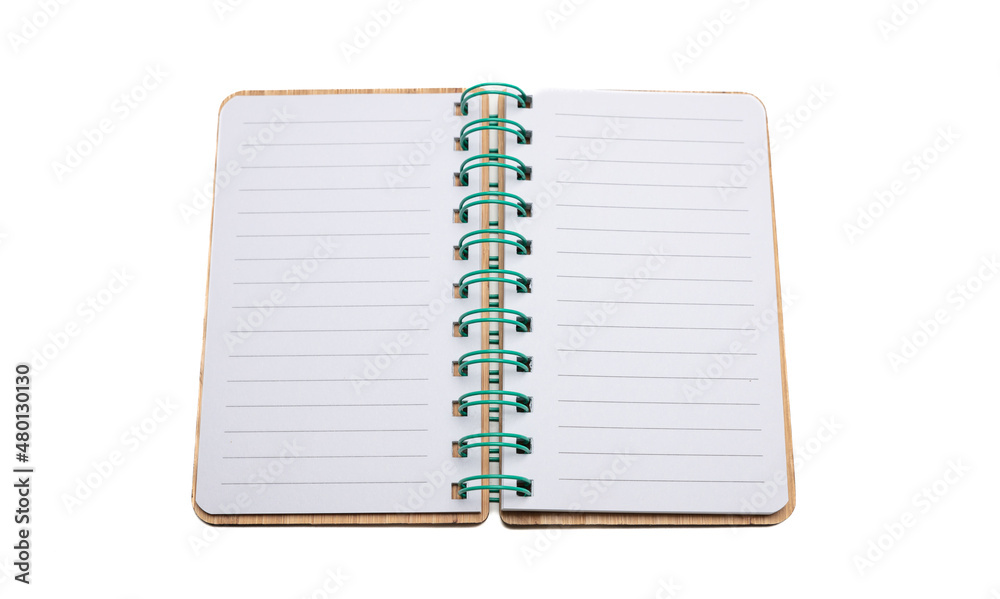 Spiral notepad isolated on white background. Hardcover open notebook ...