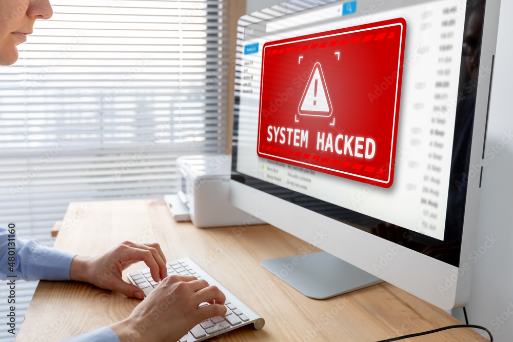 System hacked alert after cyber attack on computer network ...