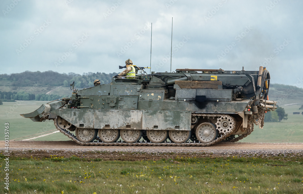 close up of a British Army Challenger 2 Tank Armored Repair and ...