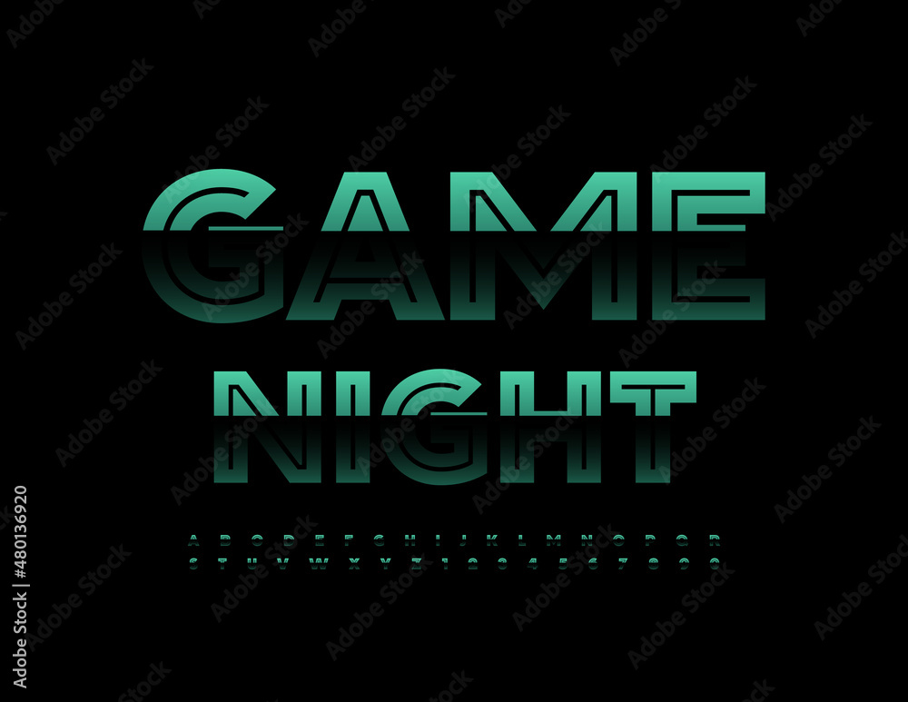 Vector trendy poster Game Night. Dark Green and Black Font. Glossy ...