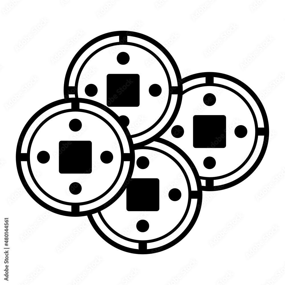 Ancient Cash Coins Concept, Square Hole Tokens Vector Icon Design ...