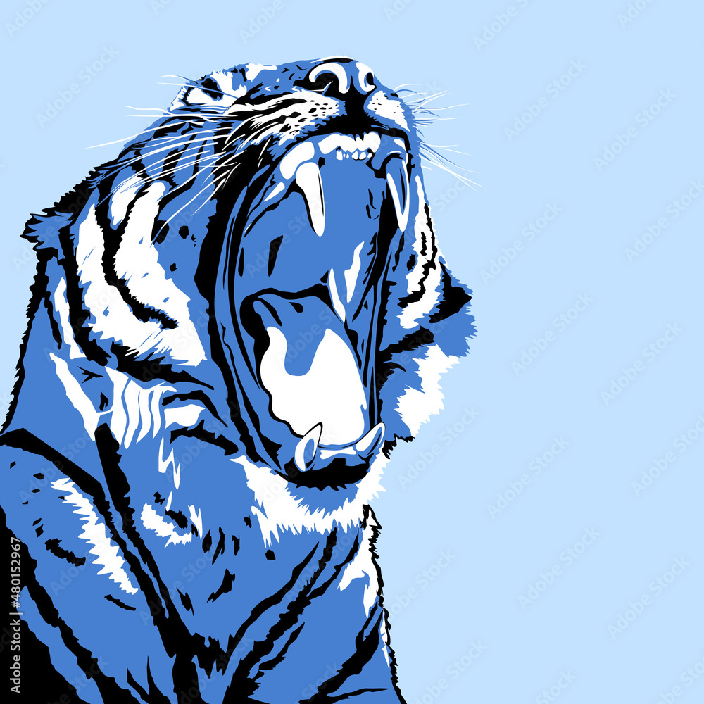 Blue water tiger. Symbol of the chinese new year 2022. Roaring big cat ...