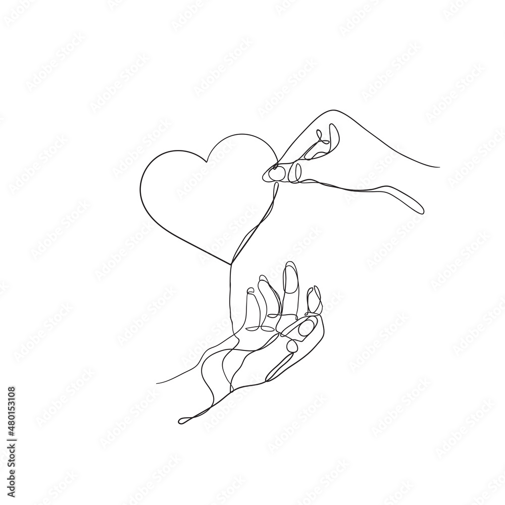 hand drawn continuous line drawing hand holding love illustration ...