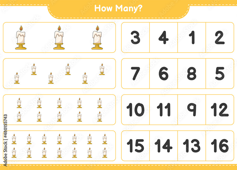 Counting game, how many Candle. Educational children game, printable ...