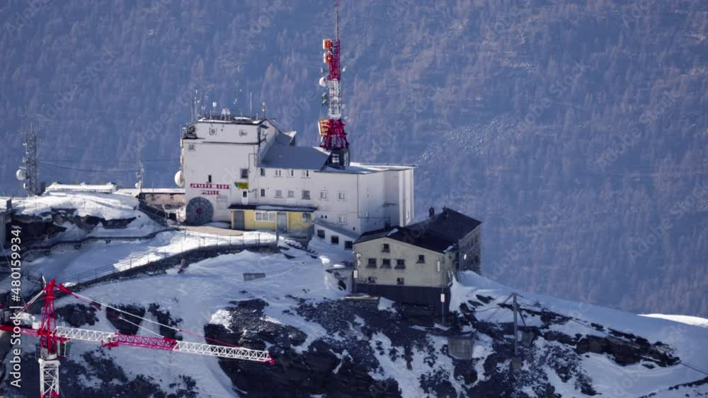 The construction site of the cable car at Plateau Rosà on the Italian ...