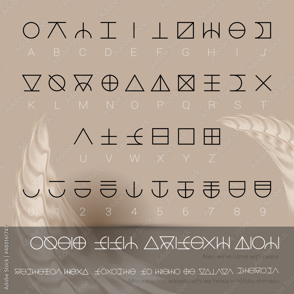 Set of Unreadable Alien Alphabet with Letters and Numbers. Template for ...