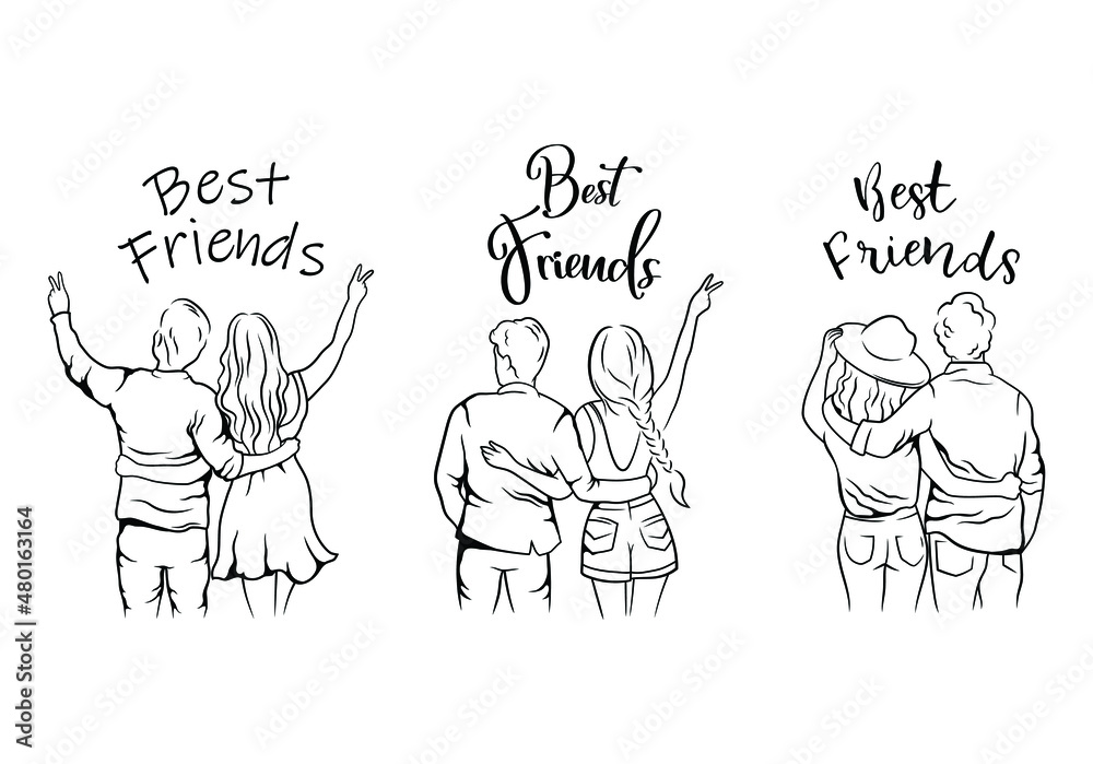 Set of best friends hugging. Collection of people having good time ...
