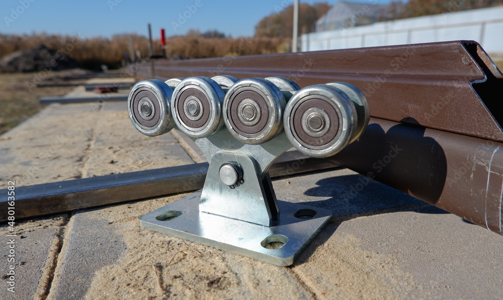 Welding work. Welding of the guide profile of sliding gates. Gate ...