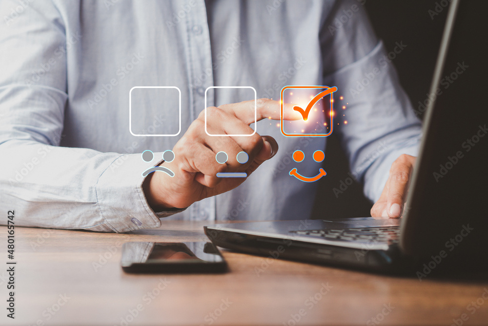 Customer service and satisfaction surveys concept. Business people are ...