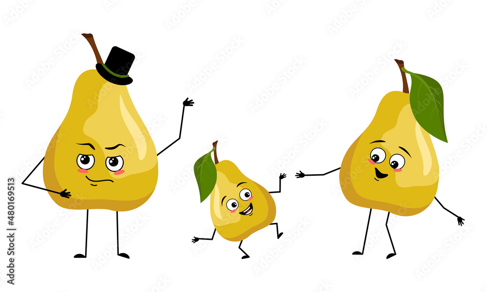 Family of pear fruit characters with happy emotions, smile face, happy ...