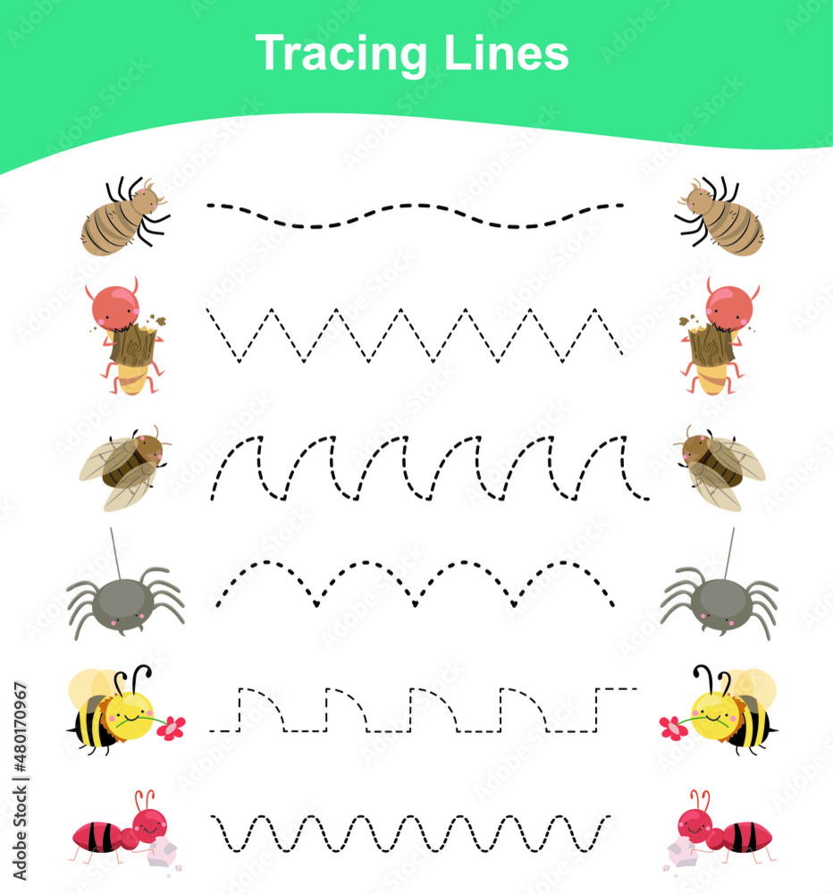 Tracing Lines Game Insects Edition. Educational worksheet. Worksheet ...