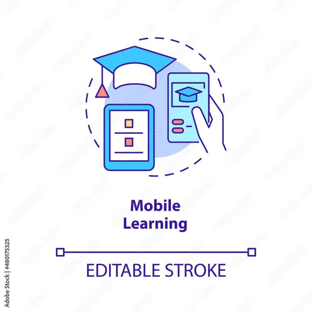 Mobile learning concept icon. Remote access. Electronic training ...
